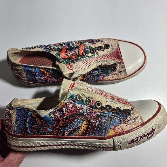 Ed Hardy | Shoes | Y2k Ed Hardy Rhinestone Sneaker Red Blue Metallic ...